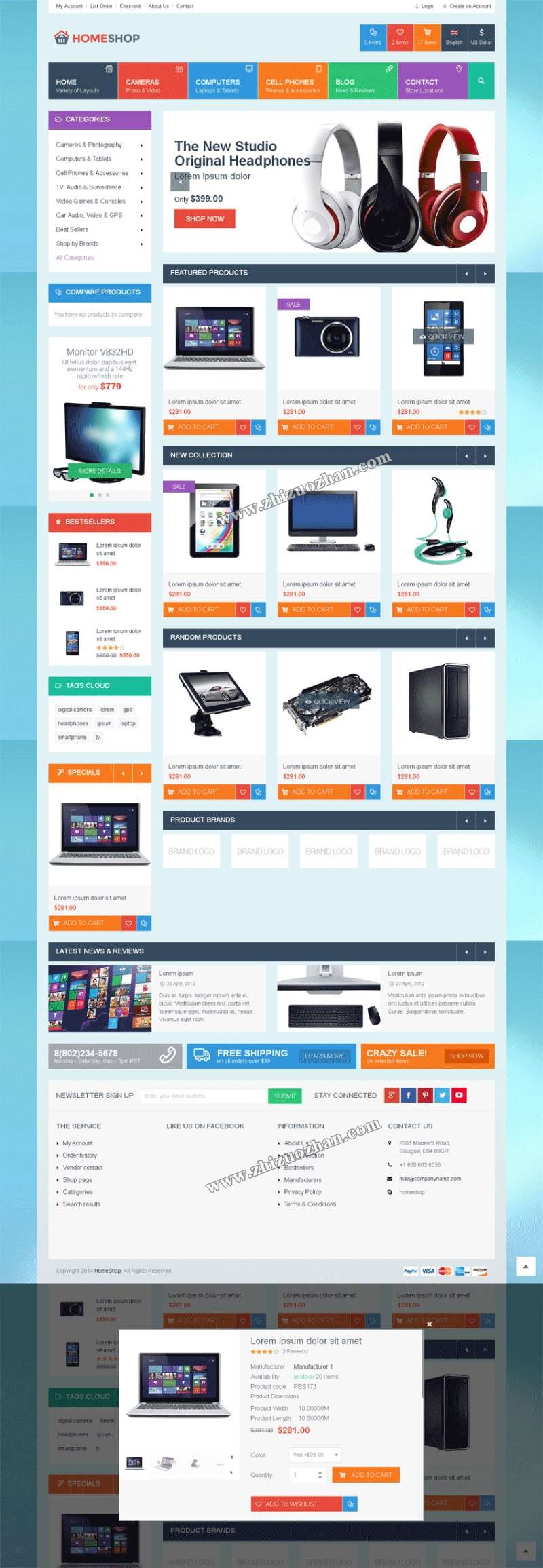 win8扁平化响应式设计html5数码电器电脑购物商城模板下载 - 猎伞网